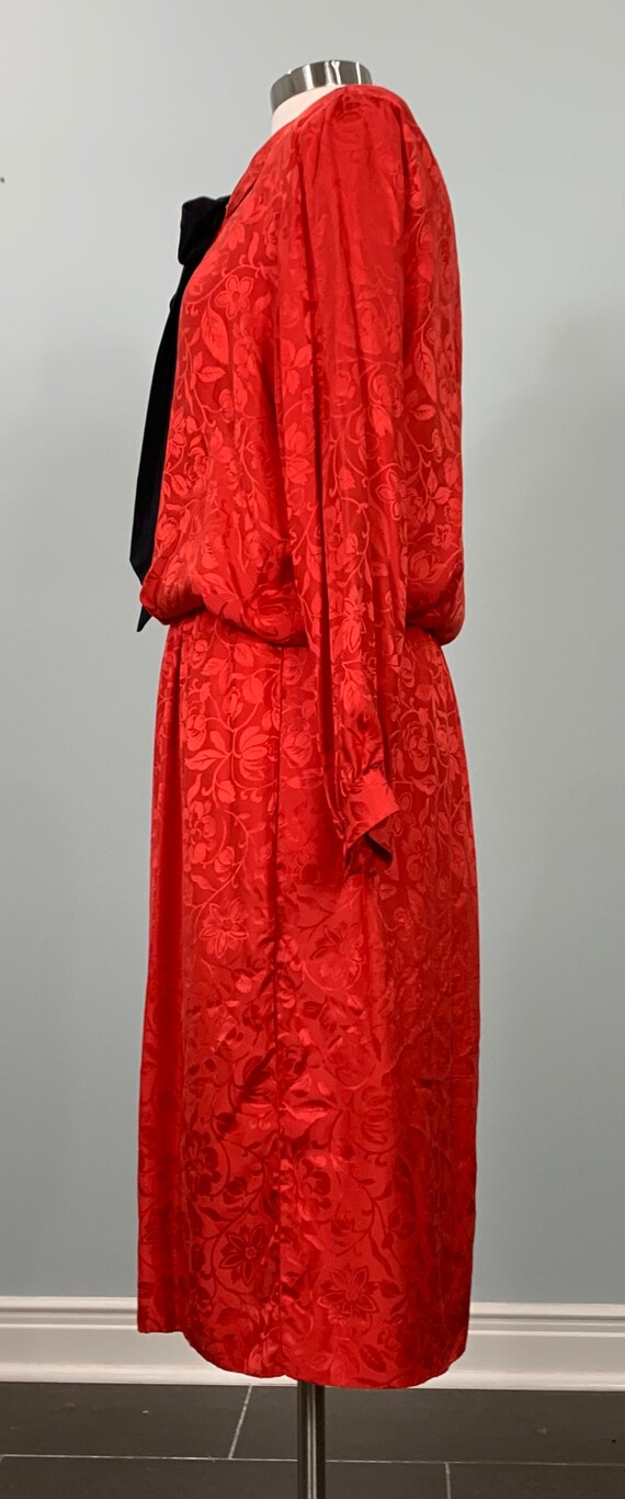 1980s Halston III Red Silk Long Sleeve Secretary Dres… - Gem