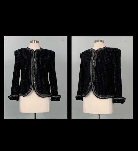 1990s JAEGER Black and Iridescent Short Blazer - Size… - Gem
