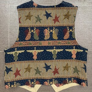 1990s on the Verge Navy Blue and Beige Angel Vest Size 12/14 90s Blue ...