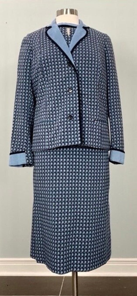 Mod Blue Dress Suit by Baron Peters - Size 10/12 - 60… - Gem