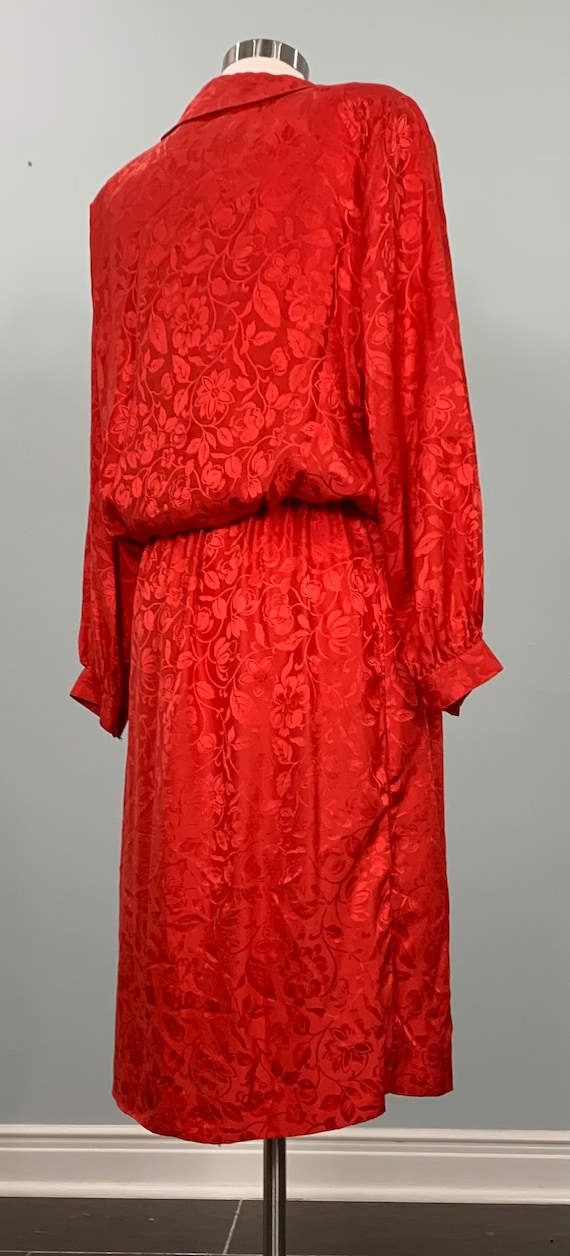1980s Halston III Red Silk Long Sleeve Secretary Dres… - Gem
