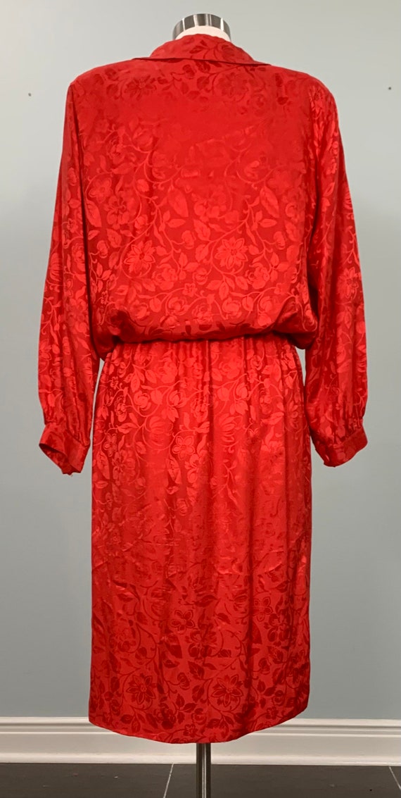 1980s Halston III Red Silk Long Sleeve Secretary Dres… - Gem