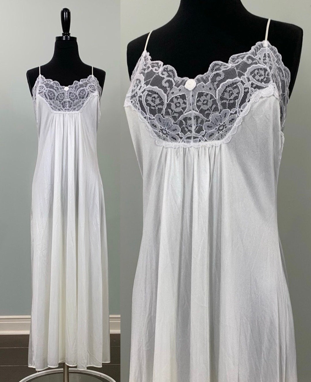 Spaghetti Strap Lace Nightgown by Val Mode Lingerie - Size 4/6 - White ...