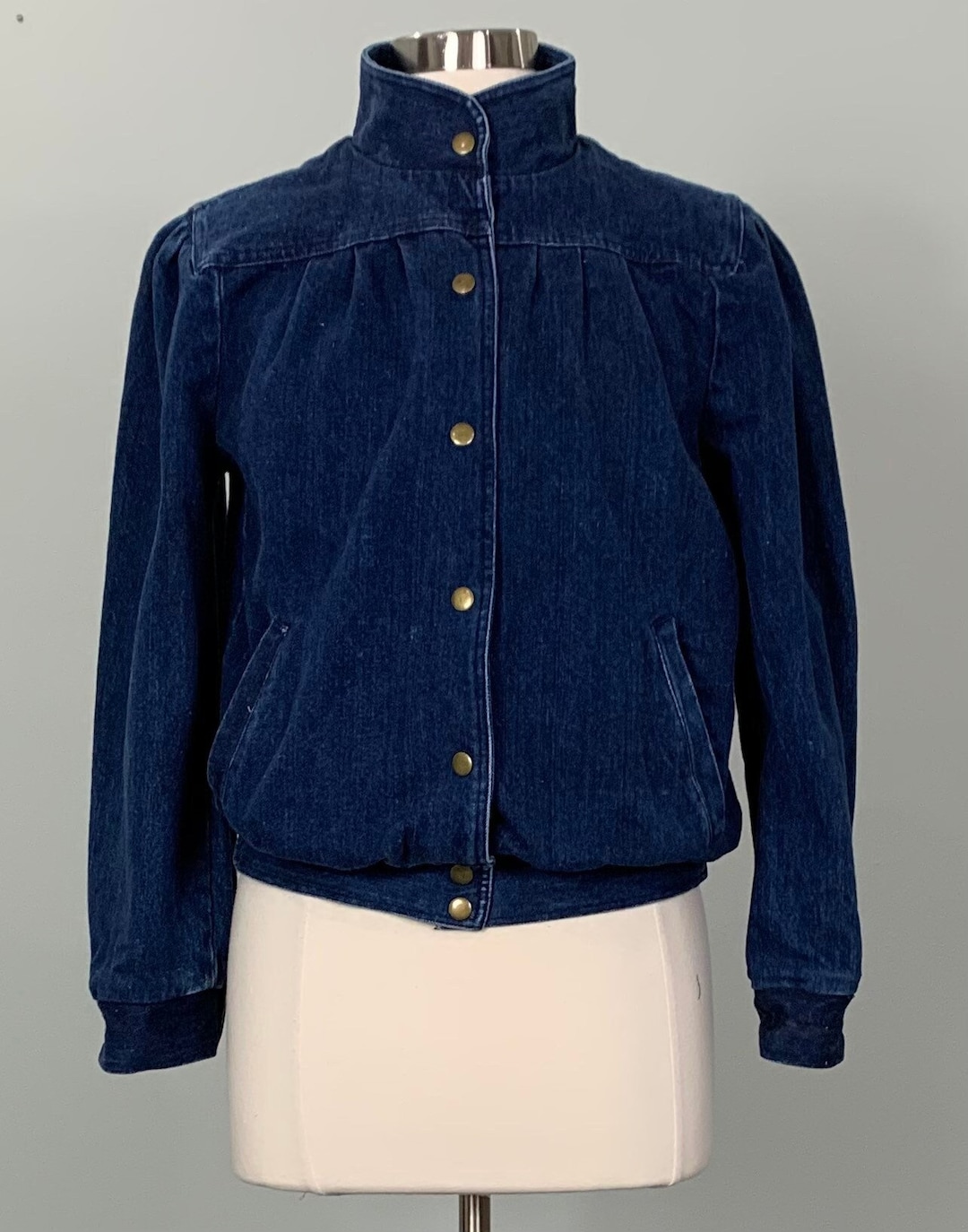 Dark Blue Jean Bomber Jacket by Head Winds Size 8/10 80s Denim Bomber ...