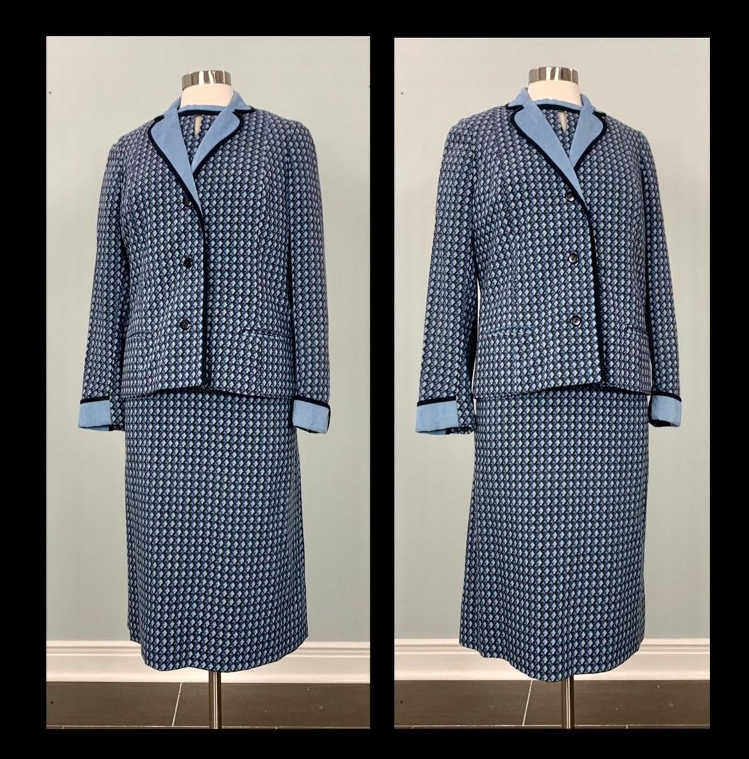1960s Light Blue and Lavender Dress Suit by Baron Peters Size 10/12 60s ...