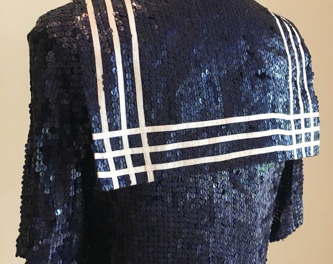Navy Blue Sequin Sailor Top - Nautical Style Crop Top - Flashy Fun Cute ...
