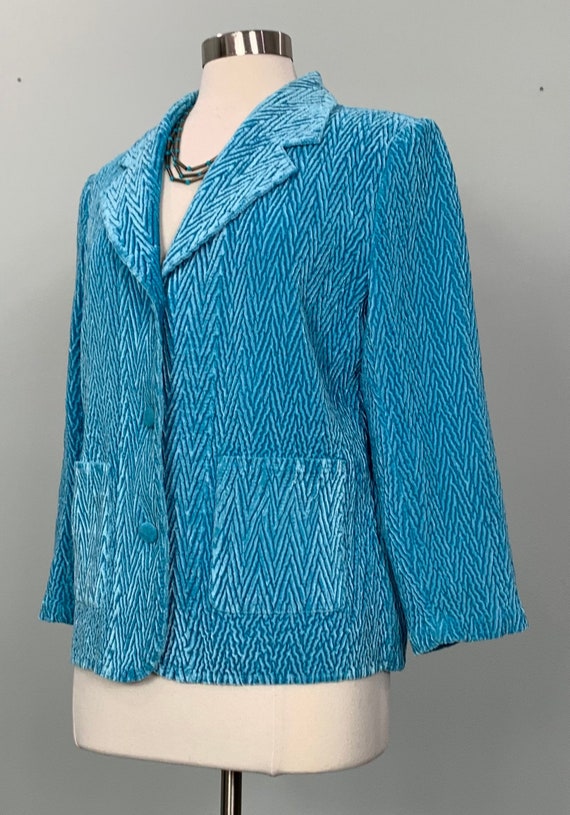 Turquoise Blue Velveteen Blazer by Great Cavalier - S… - Gem