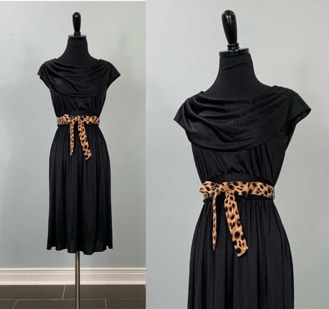 1980s Taurus II Solid Black Cap Sleeve Semi-formal Dress Size 4/6 80s ...