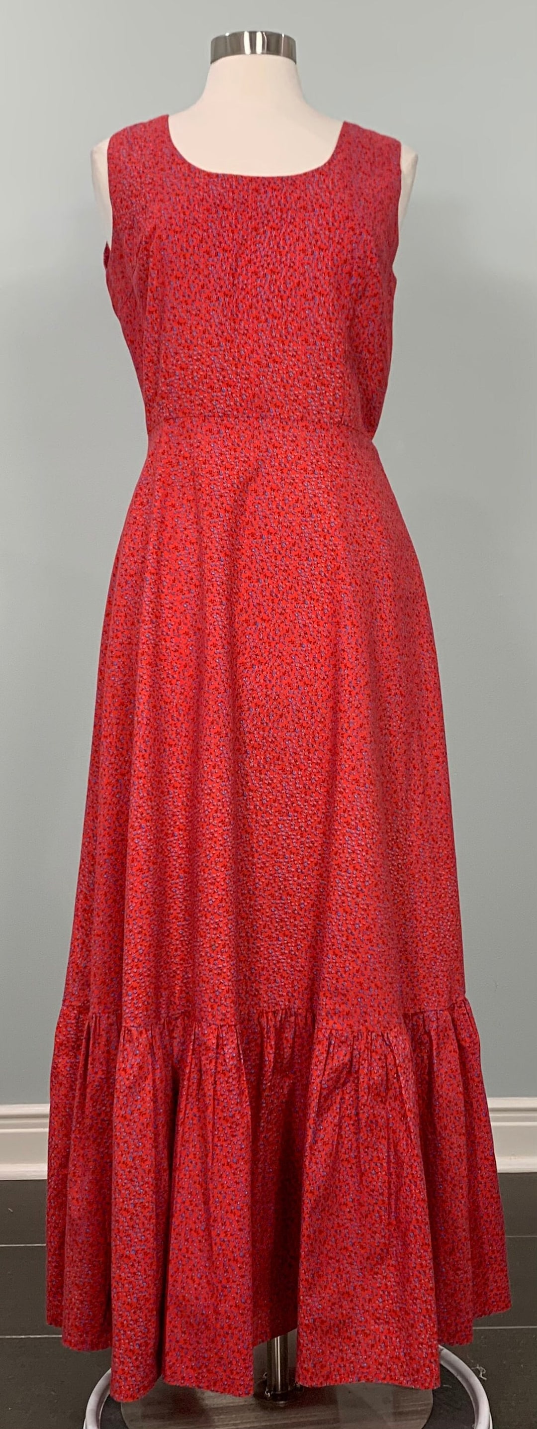 Red Calico Maxi Dress - Size 8/10 - 70s Sleeveless Red Calico Dress ...