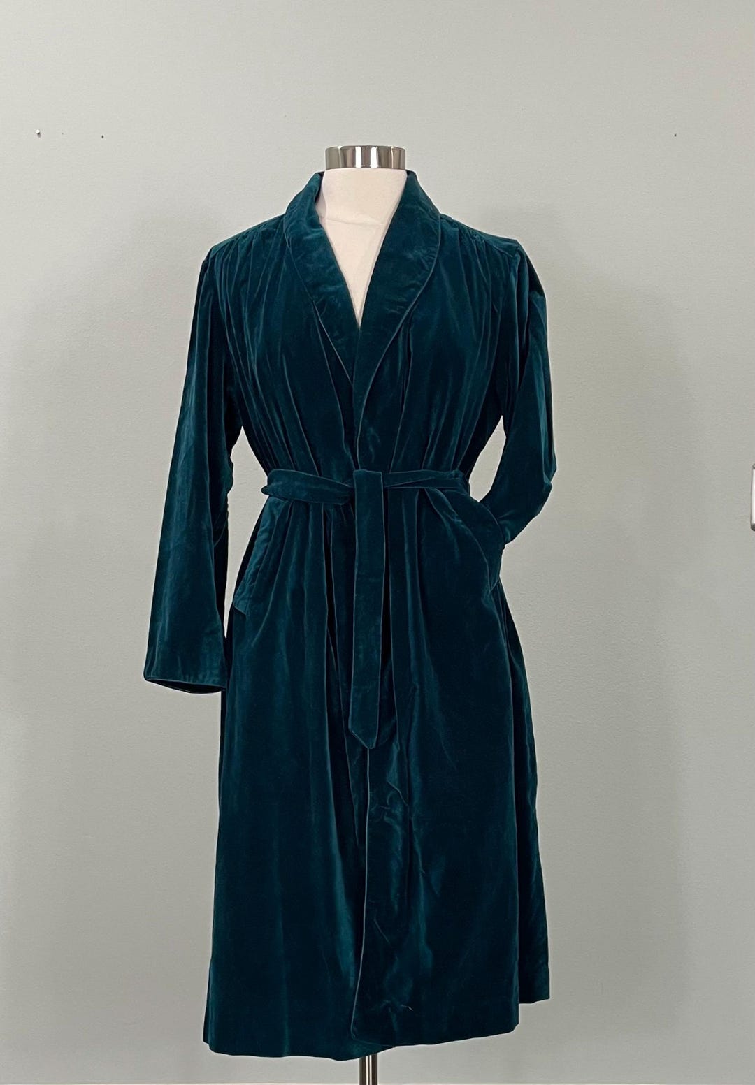 Vintage Dark Teal Velvet Robe by Dadi - up to Size 10/12 - Etsy