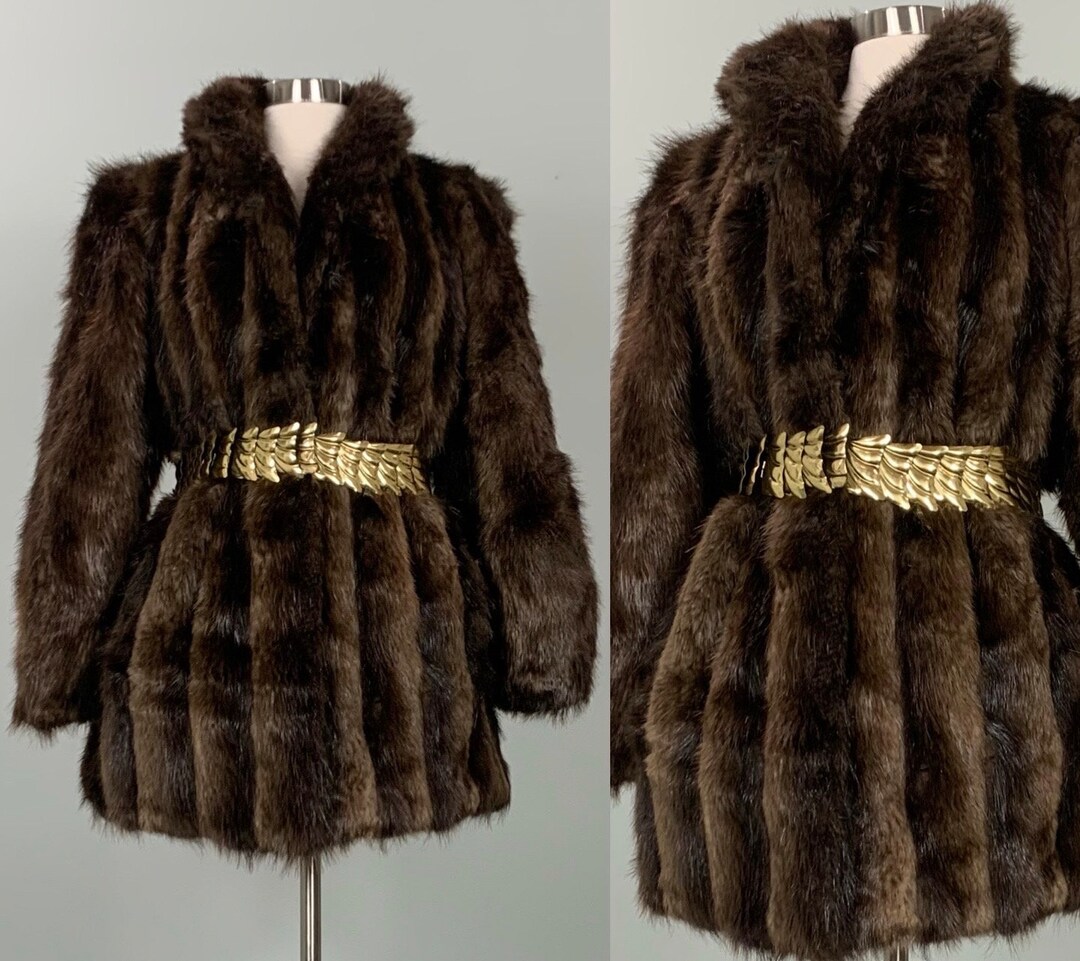 Dark Brown Long Haired Beaver Fur Jacket - up to Size 6/8 - 80s Brown ...
