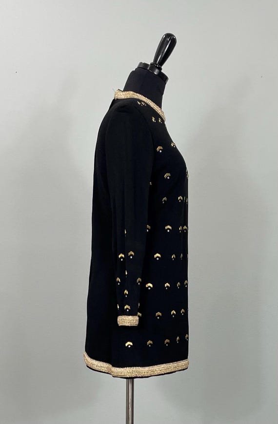 Gold Studded Black Micro Mini Dress with Rhinestone E… - Gem