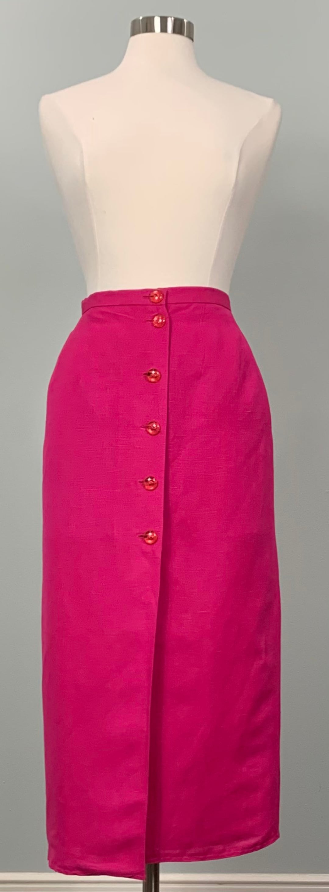 Hot Pink Linen Skirt by Harve Benard Size 10/12 90s Hot Pink Linen Midi ...