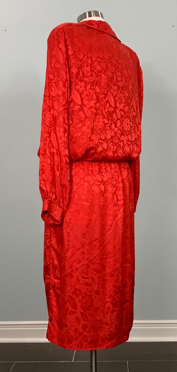 1980s Halston III Red Silk Long Sleeve Secretary Dres… - Gem