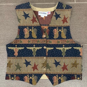 1990s on the Verge Navy Blue and Beige Angel Vest Size 12/14 90s Blue ...