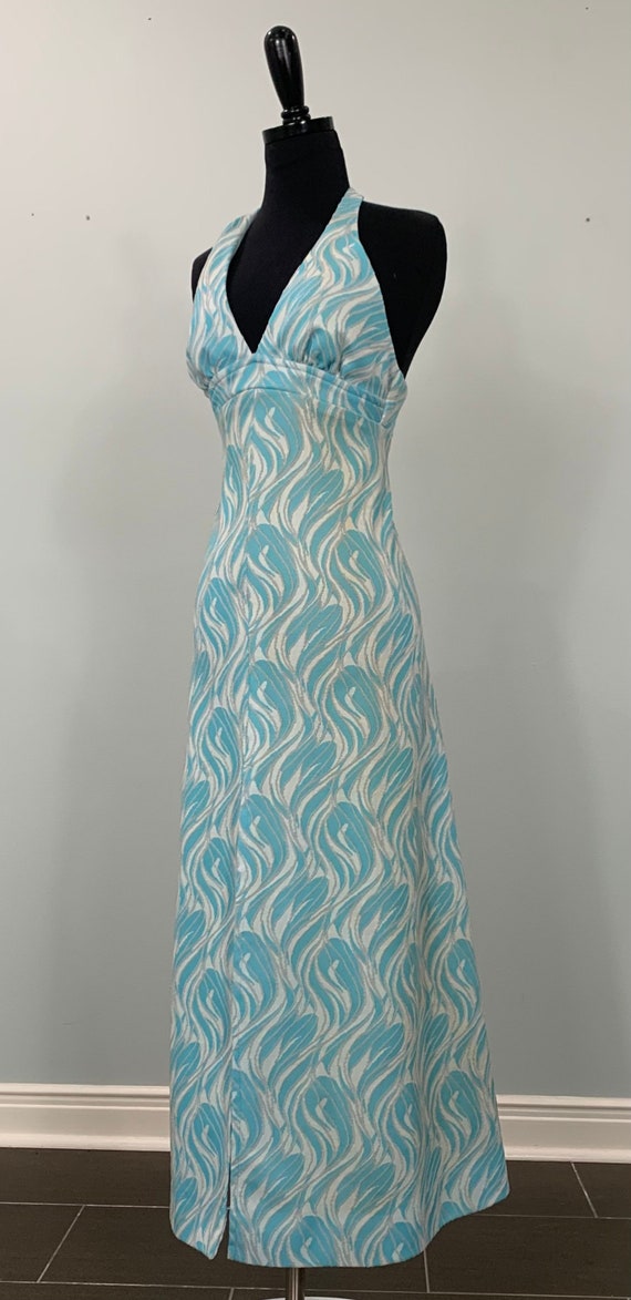 Backless Halter Turquoise Blue Dress From Italy Gem