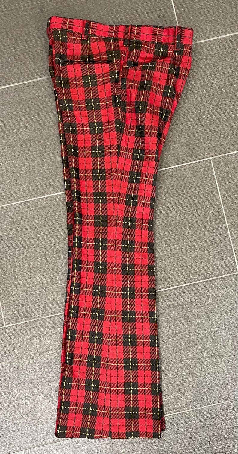 Kings Road Red Black and Yellow Scottish Plaid Men's Wide Leg Pants ...