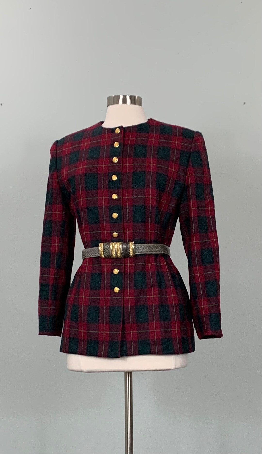 Red and Hunter Green Plaid Fitted Blazer by Braemar - Petite Size 6/8 ...