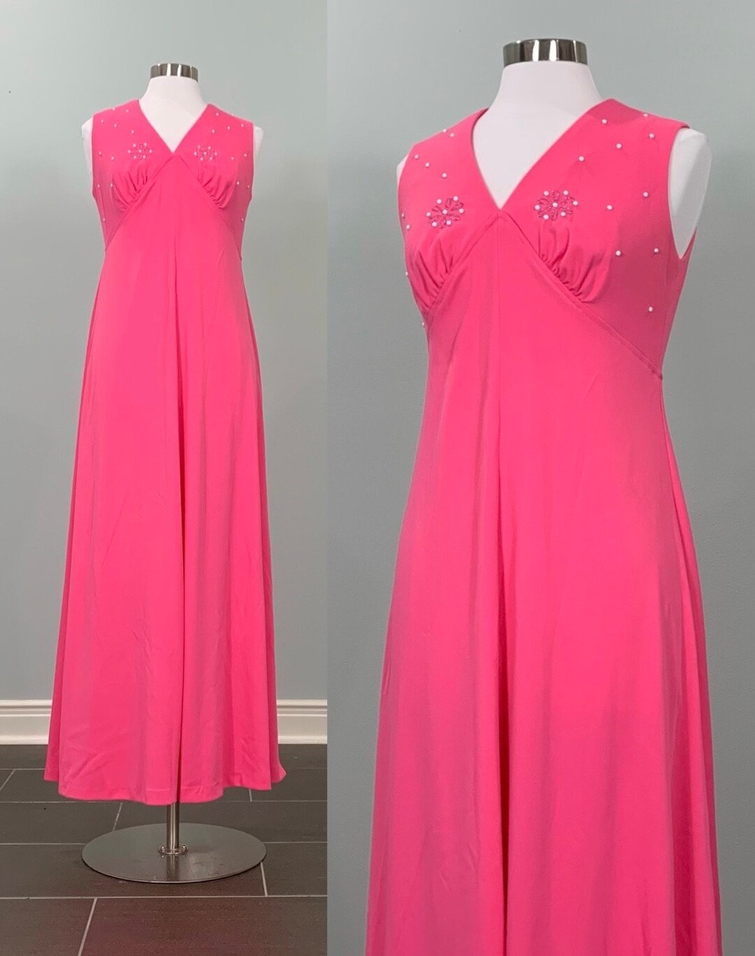 1970s Hot Pink Embellished Maxi Formal Size 8/10 70s Hot Pink ...