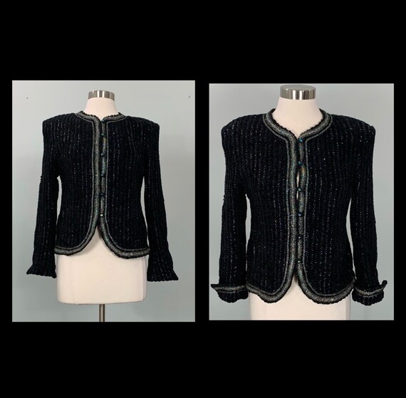 1990s JAEGER Black and Iridescent Short Blazer - Size… - Gem