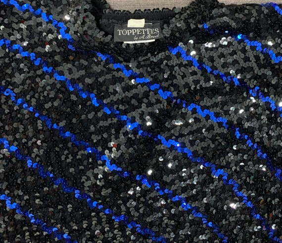 1980s Toppettes by A. Brod Black and Blue Sequin Swea… - Gem