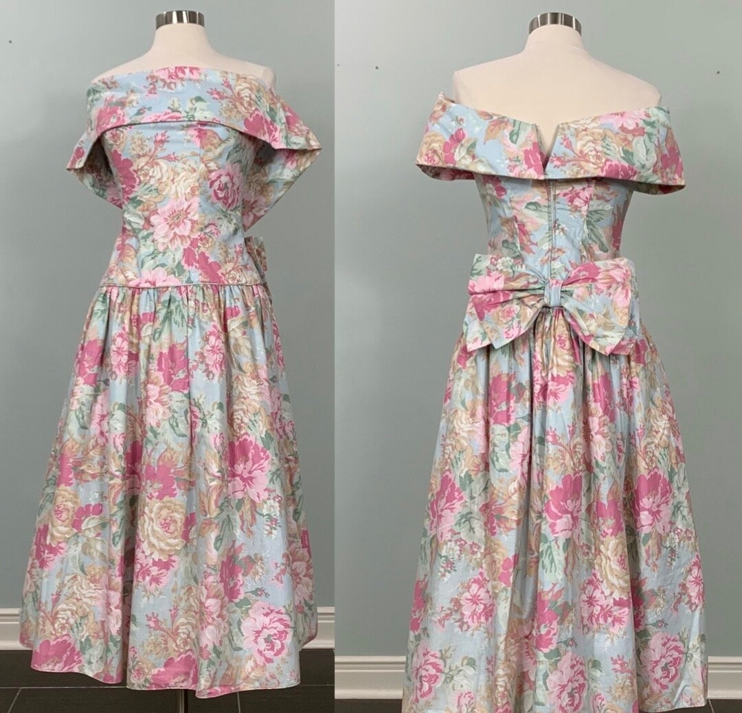 Floral Off-the-shoulder Dress With Big Bow by Barbara Q - Size 6/8 ...