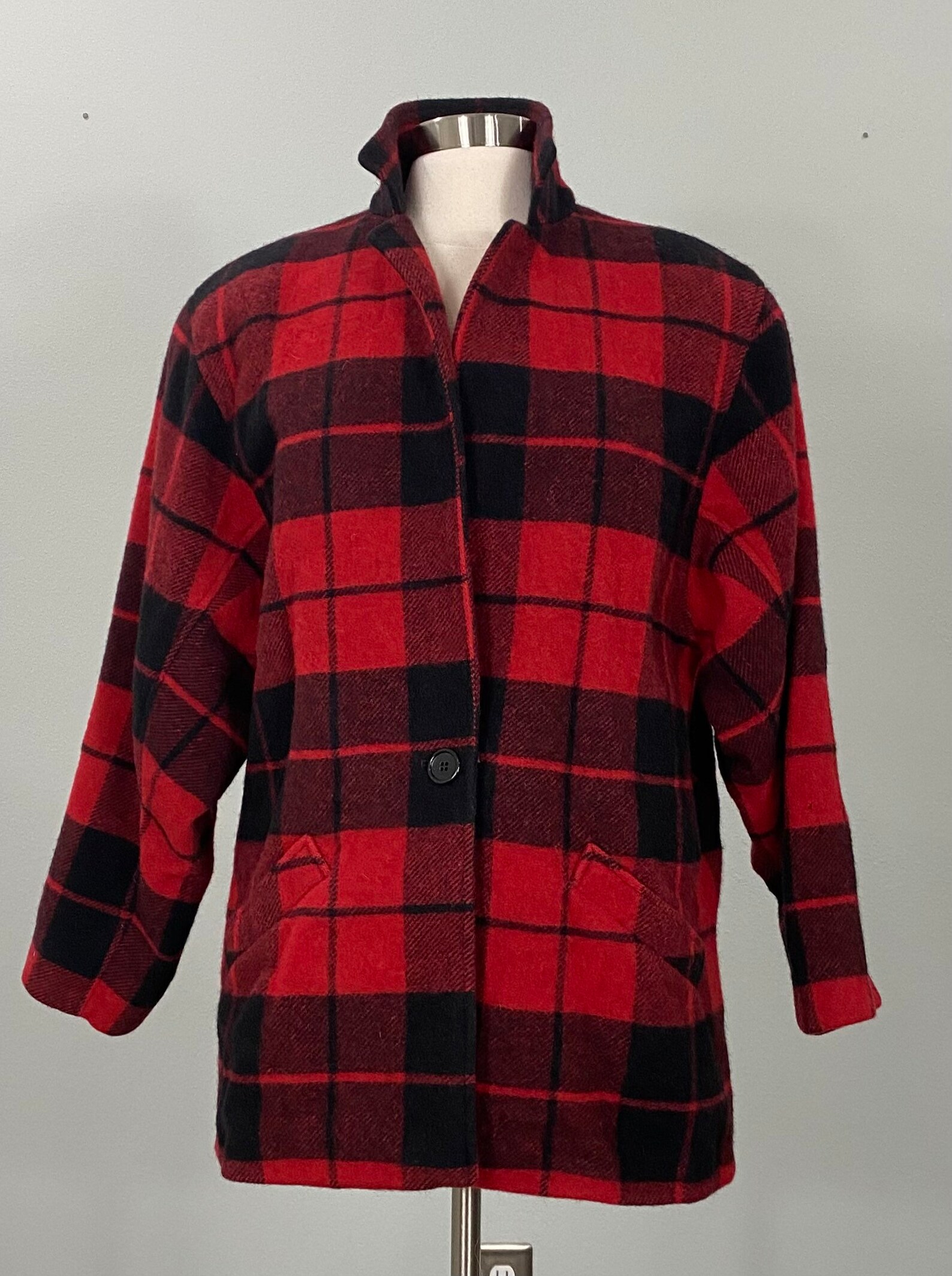 Vintage Red Plaid Wool Coat by Peabody House - Size L - Vintage Red and ...