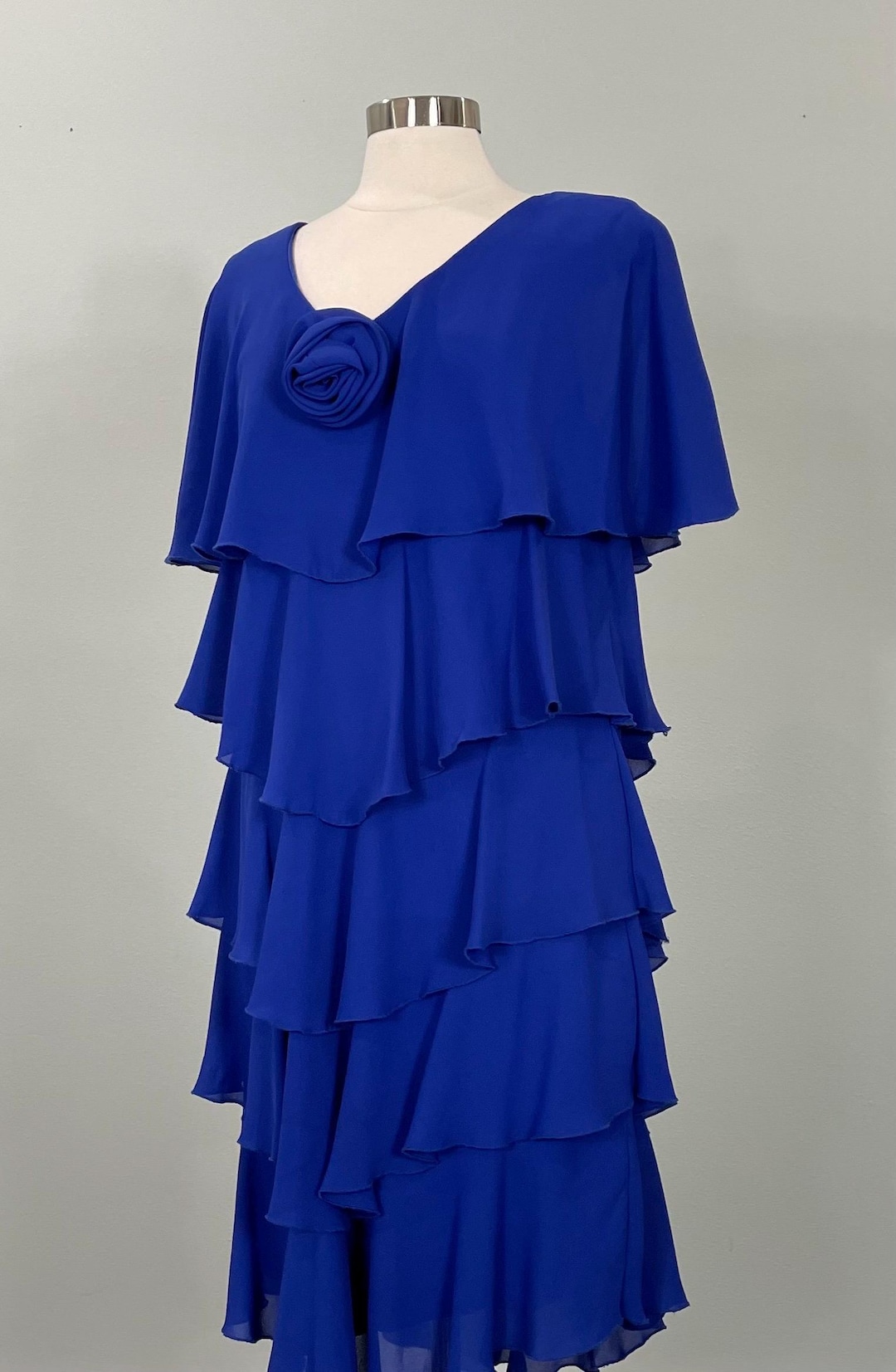 Tiered Electric Blue Asymmetrical Dress by Patra - Size 8/10 - Etsy