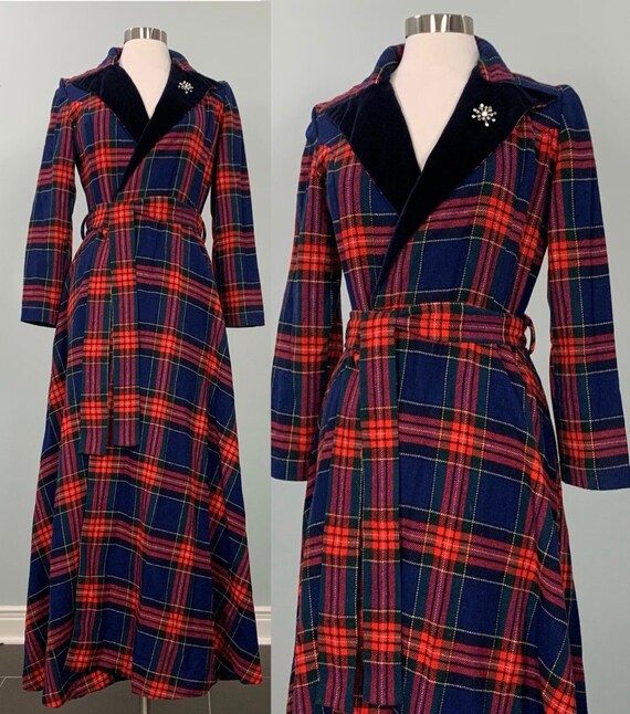Plaid Christmas Robe - Navy Blue and Red Plaid Floor … - Gem