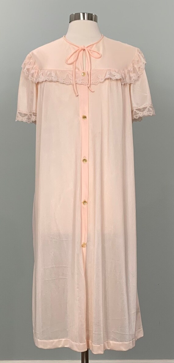 Peach Lace Short Nylon Robe - Size 12/14 - 70s Peach … - Gem