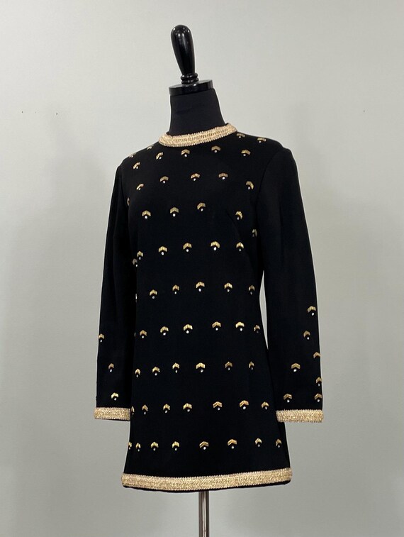 Gold Studded Black Micro Mini Dress with Rhinestone E… - Gem