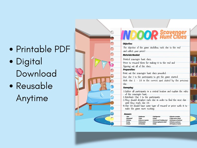 Indoor Scavenger Hunt for Kids Printable | Fun Home Scavenger Hunt Game ...