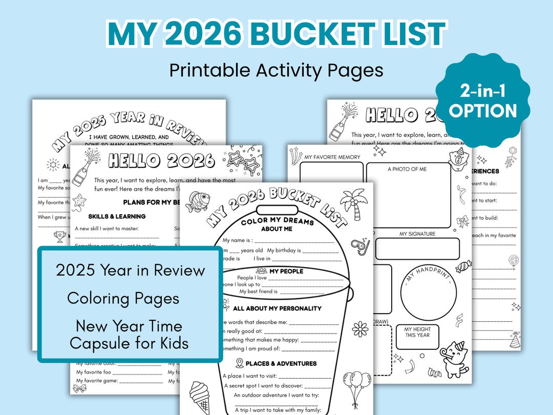 Kids New Year Time Capsule Worksheet: 2025 Review, 2026 Goals (PDF/PNG ...