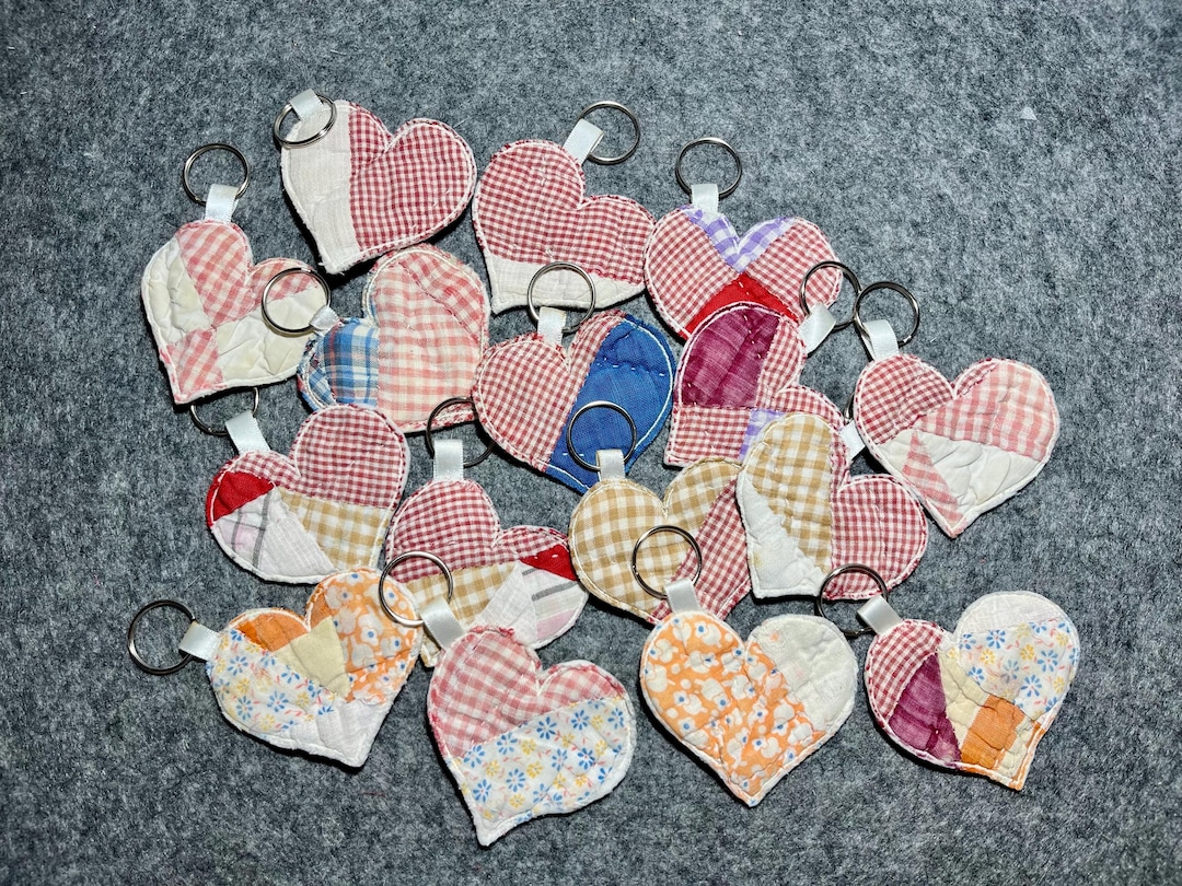 Vintage Quilt Heart Keychain: Repurposed Patchwork Accessory - Etsy