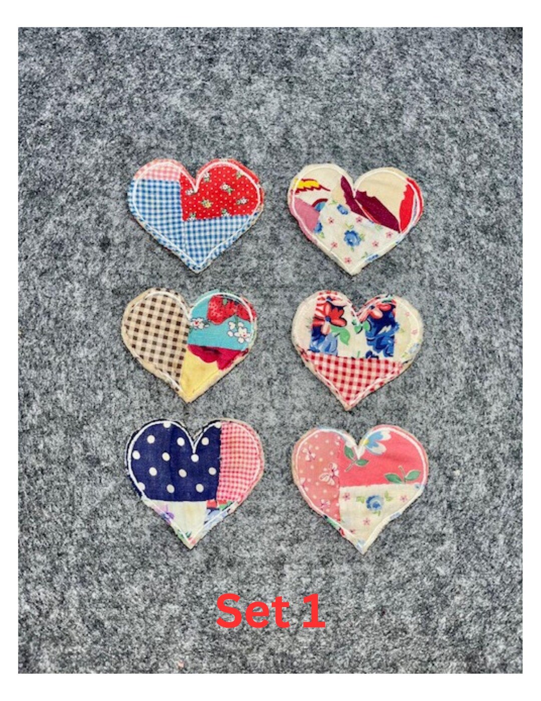 Vintage Quilt Patches, Set of 6 Heart Patches. Sew-on Patch for ...