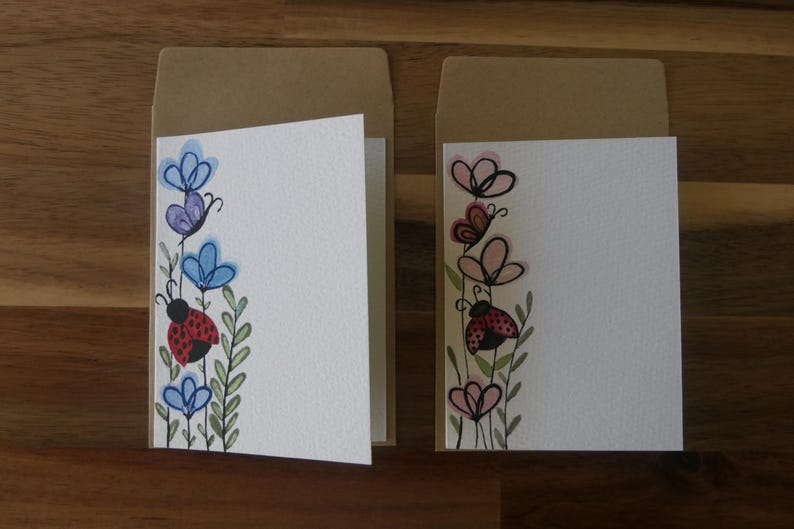 Hand Painted Watercolor Ladybug Cards | Set of 3 - Etsy