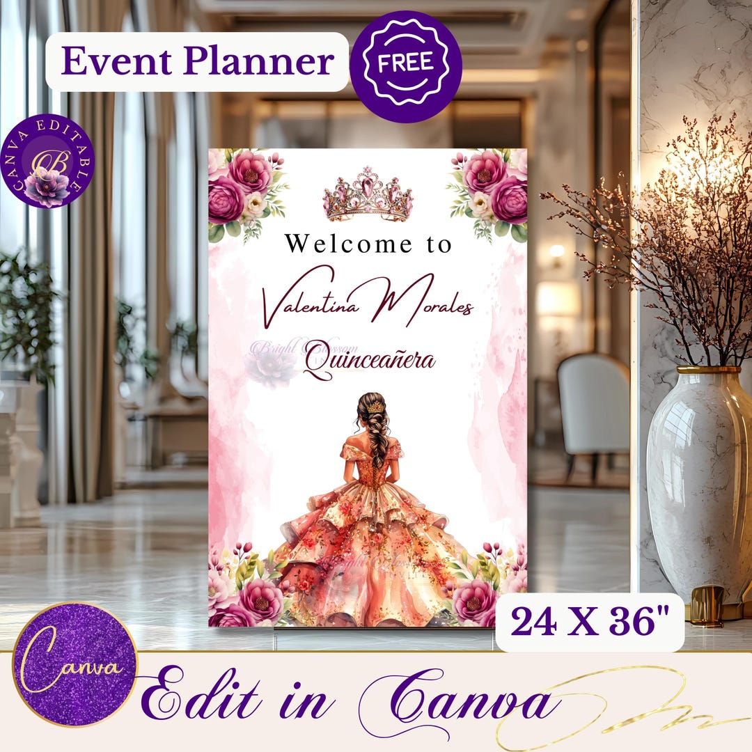 Pink Rose Gold Quinceañera Welcome Template Floral Quinceañera Poster ...