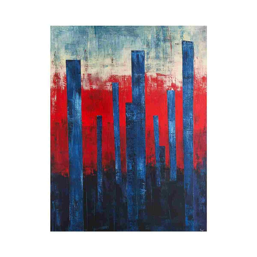 Blue Poles Abstract Painting - Etsy