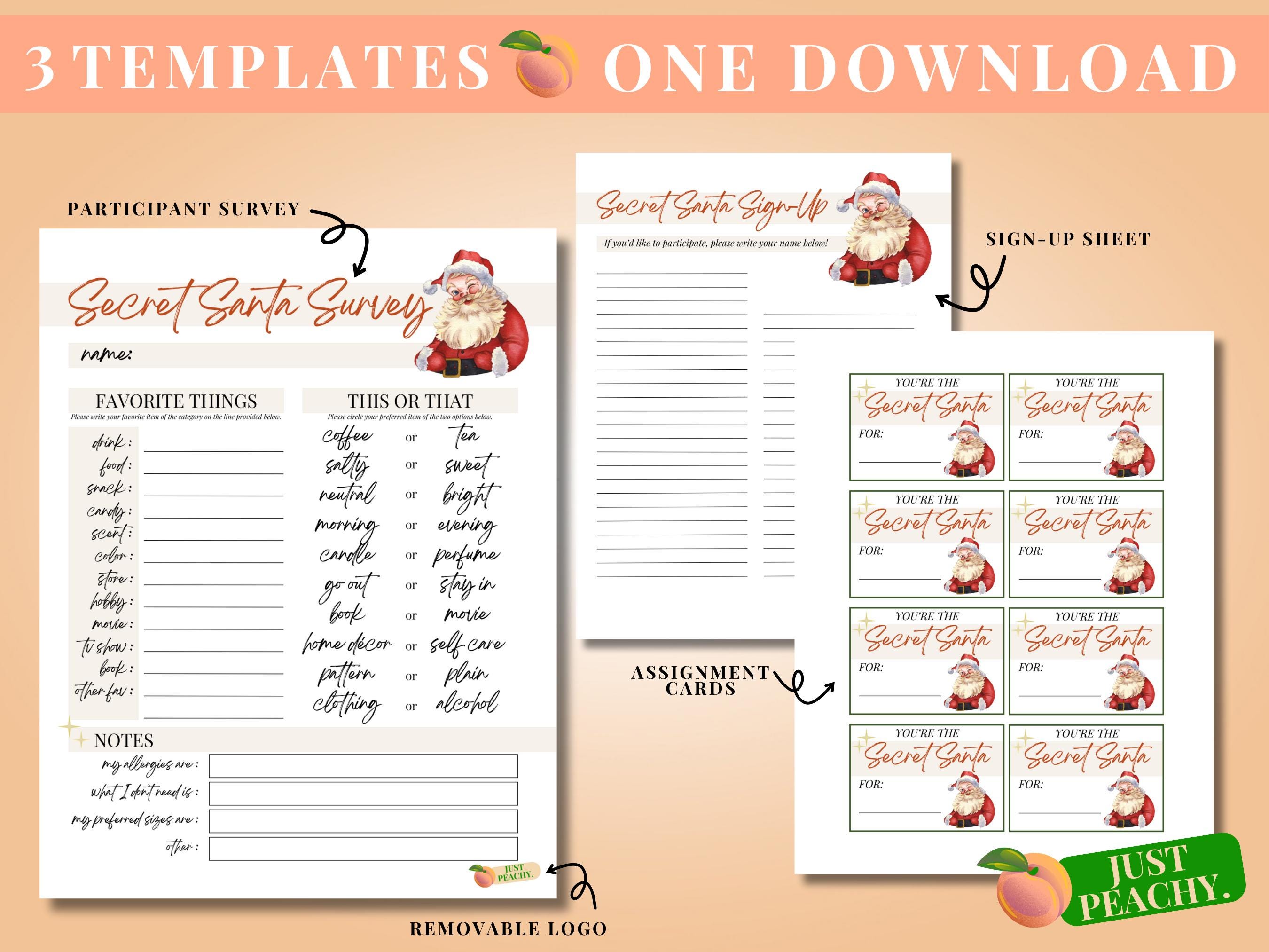 Secret Santa Survey Secret Santa Templates Secret Santa Questionnaire ...
