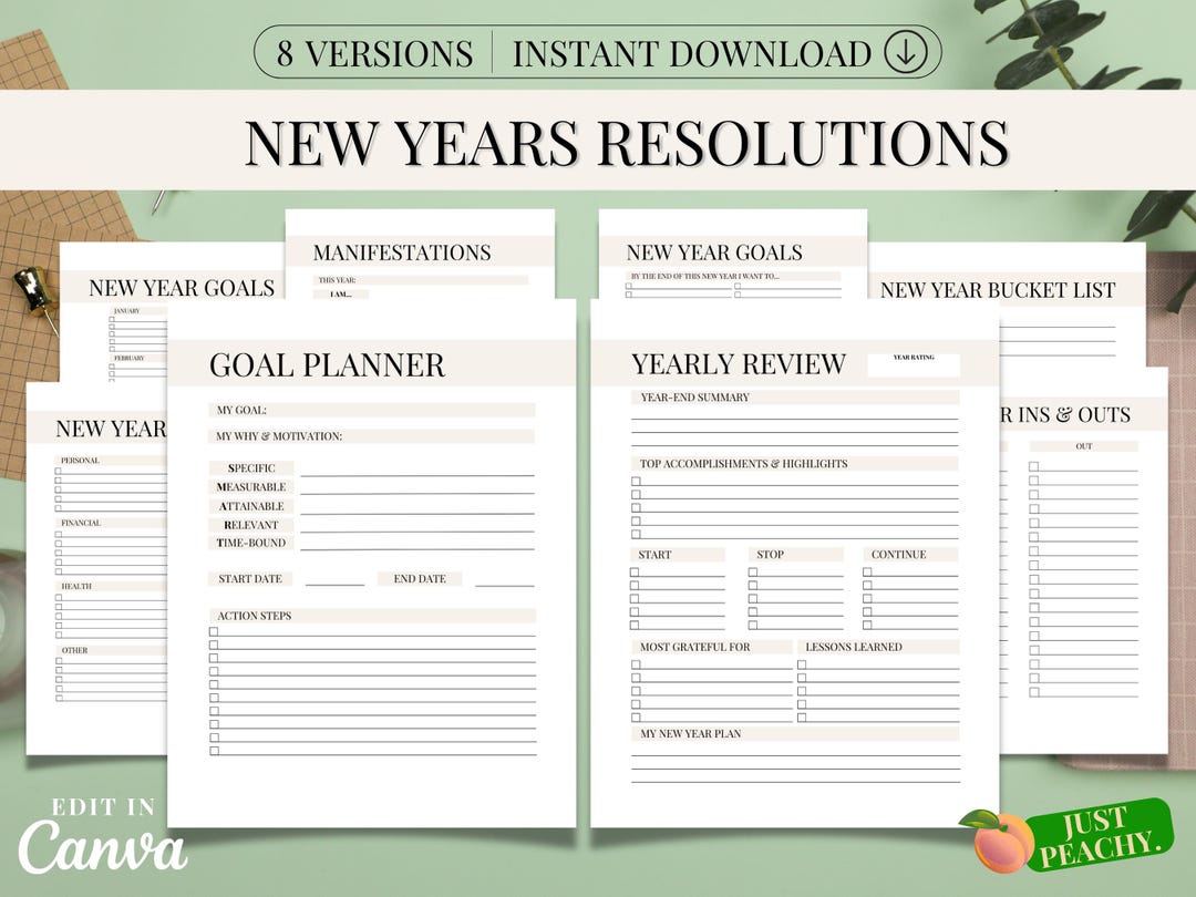 New Year Resolution Planner: Goal Setting, Yearly Review (digital ...