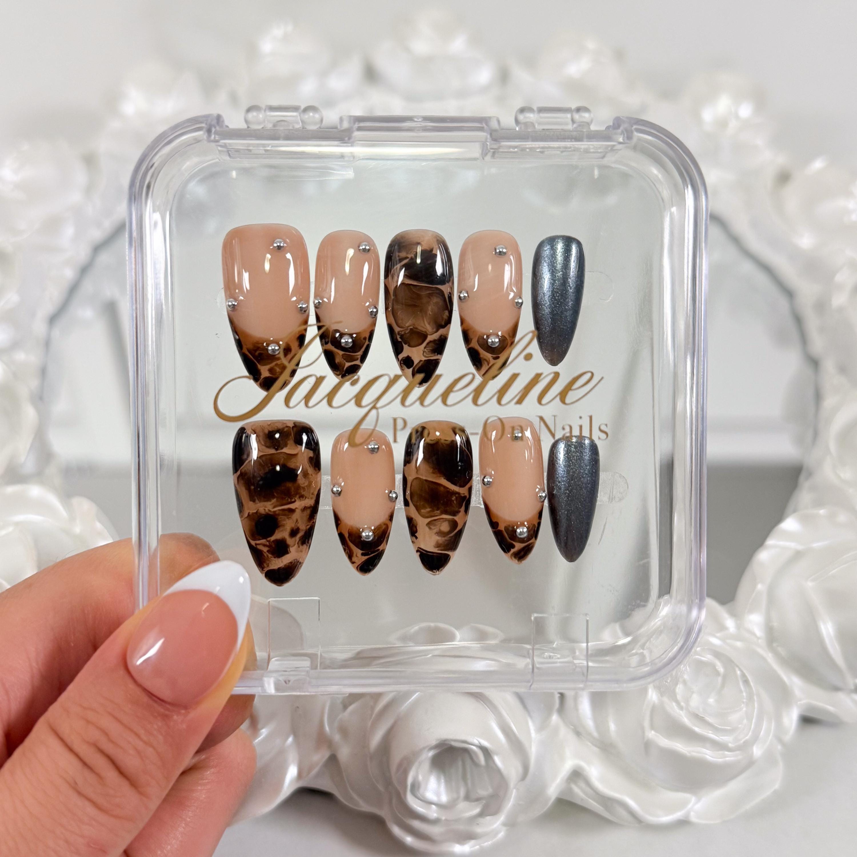 Tortoise Shell Press on Nails: French Tip Amber Accent, Trendy Edgy ...