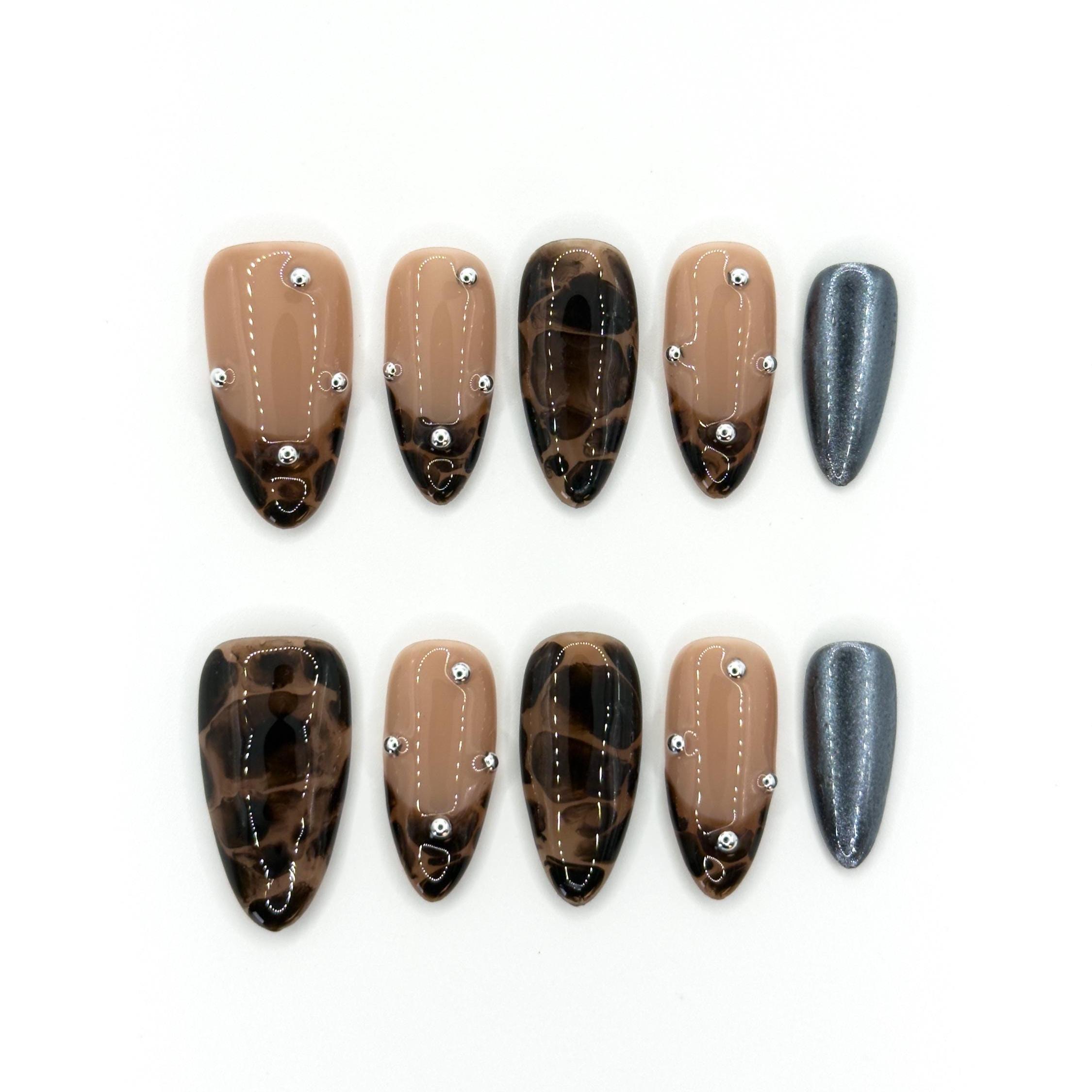 Tortoise Shell Press on Nails: French Tip Amber Accent, Trendy Edgy ...