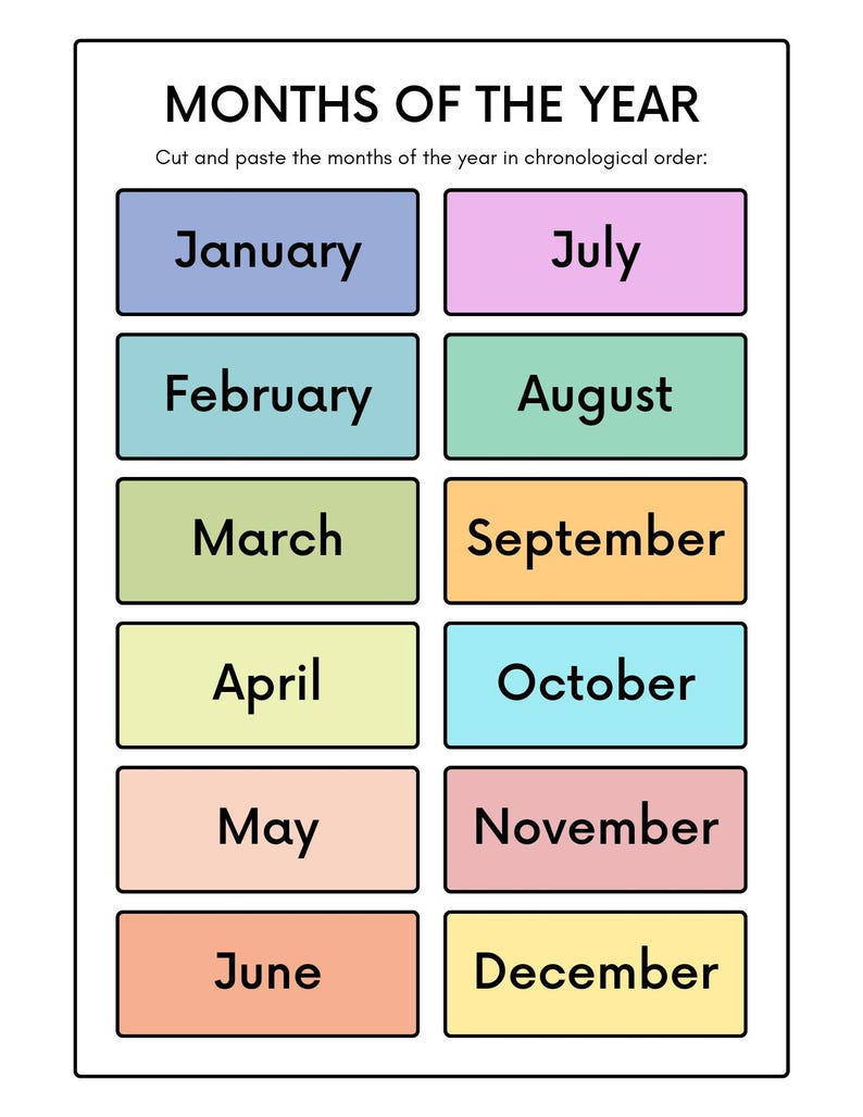 Printable Colorful Months - Etsy