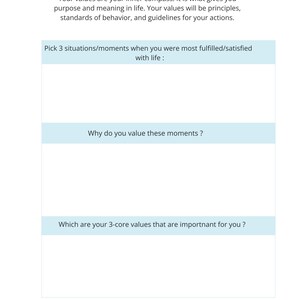 Core Value and Personal Growth Worksheets - Etsy