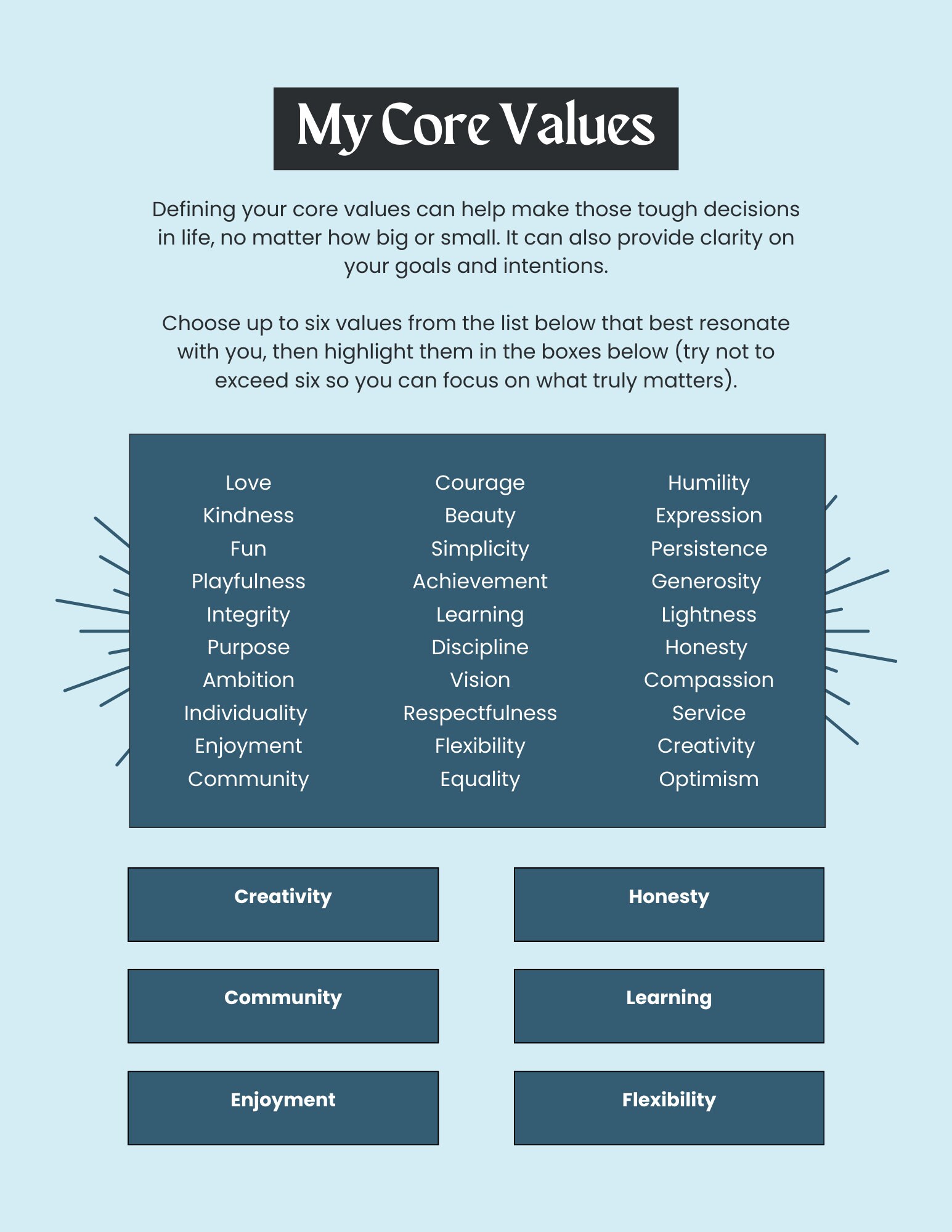 Core Value and Personal Growth Worksheets - Etsy