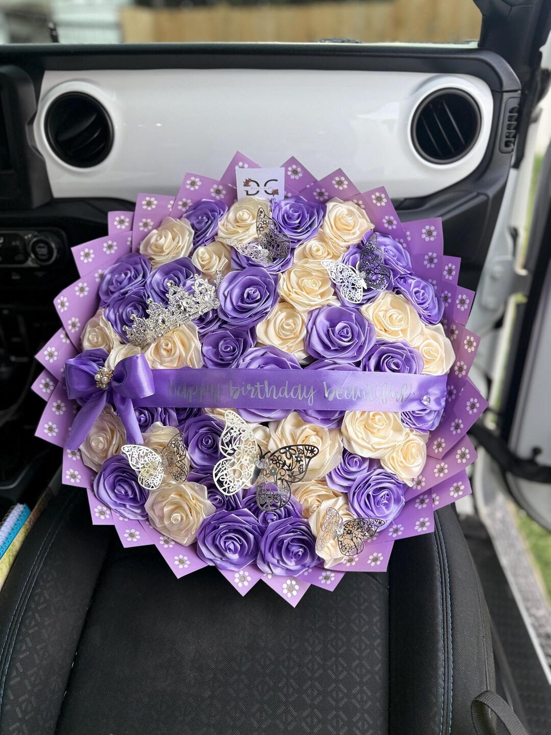 Eternal Roses Bouquet Purple and Beige for Birthday, Anniversary, to ...