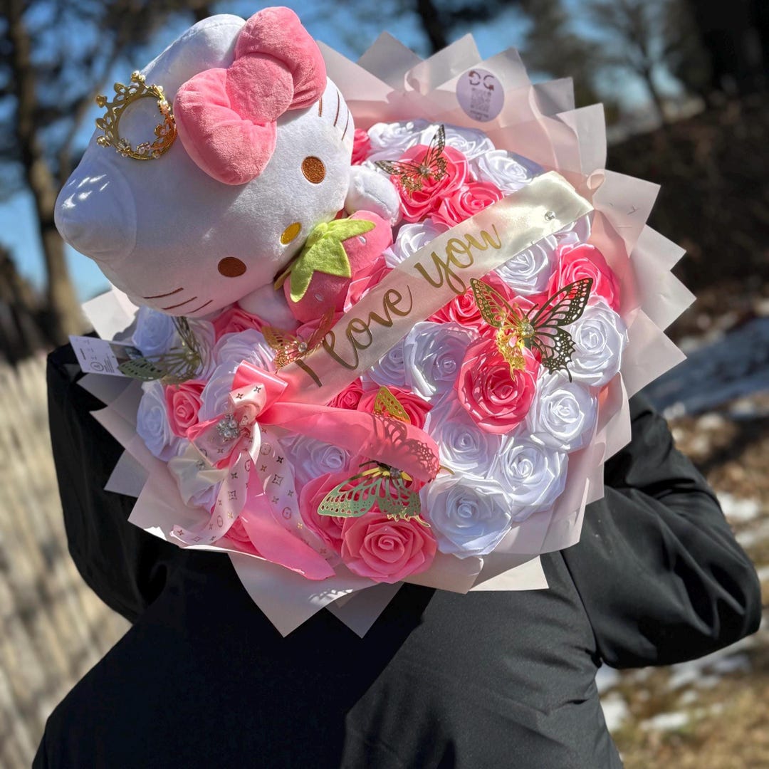 50 Eternal Roses Hello Kitty Bouquet Ramo Buchon/ Birthday/anniversary ...