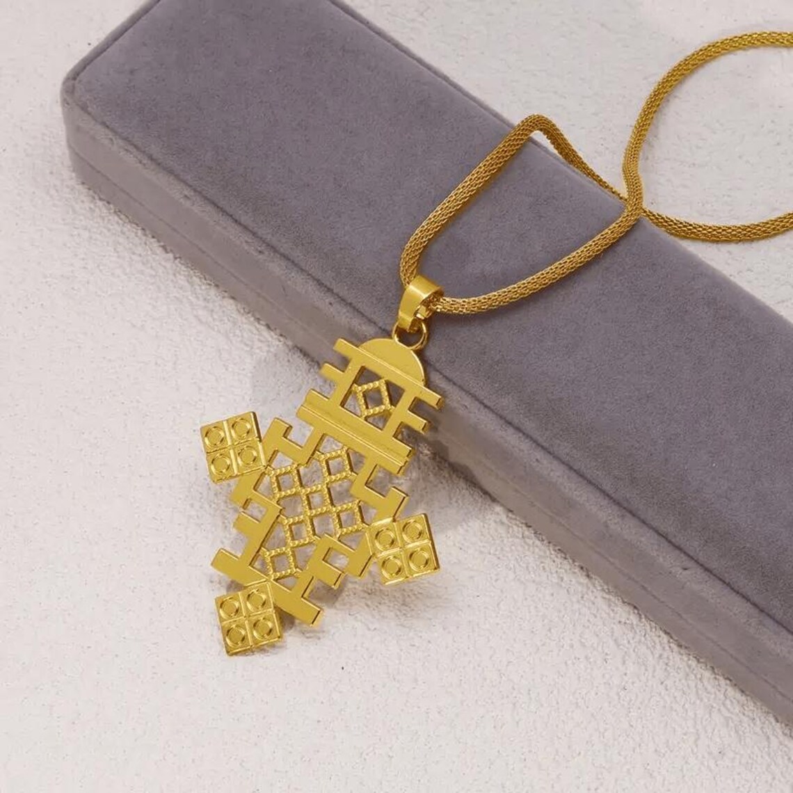 Large Ethiopian | Eritrean Lalibela Cross Pendant Necklace on Cable ...