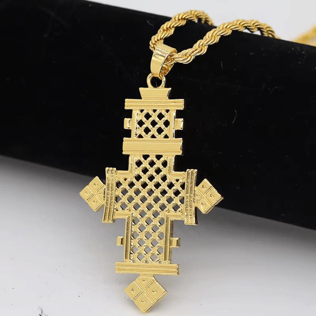 Large Ethiopian Orthodox Cross Necklace | Eritrean Gold Necklace ...