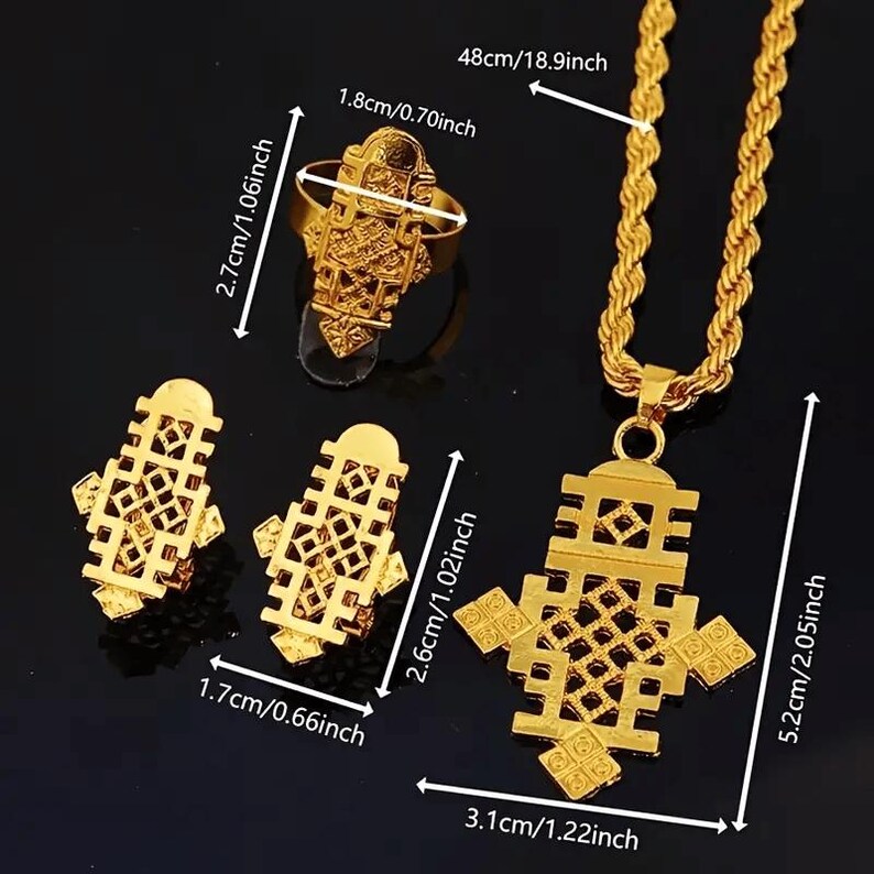 Exquisite Ethiopian Gold Necklace on a Rope Chain With Matching ...